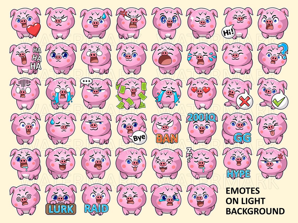 Pig Emotes X 46 for Twitch & Discord Emote and Whatsapp Emote Cute ...