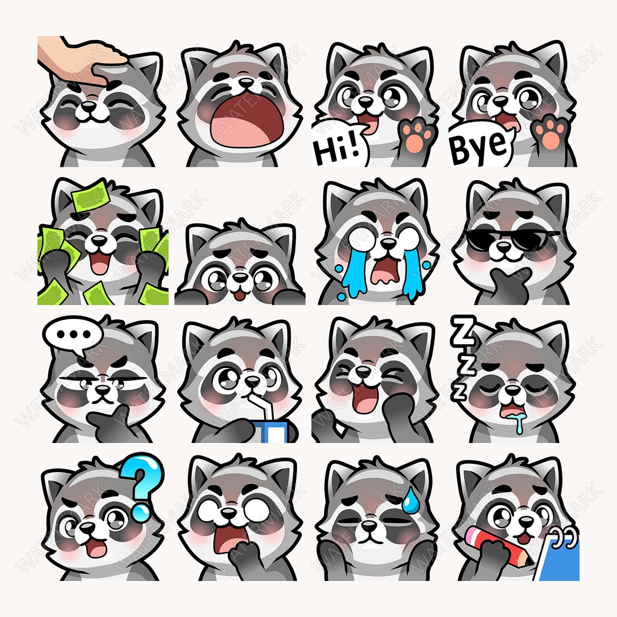 Raccoon Emotes X 46 for Twitch & Discord Emote | Racoon Twitch Emote ...