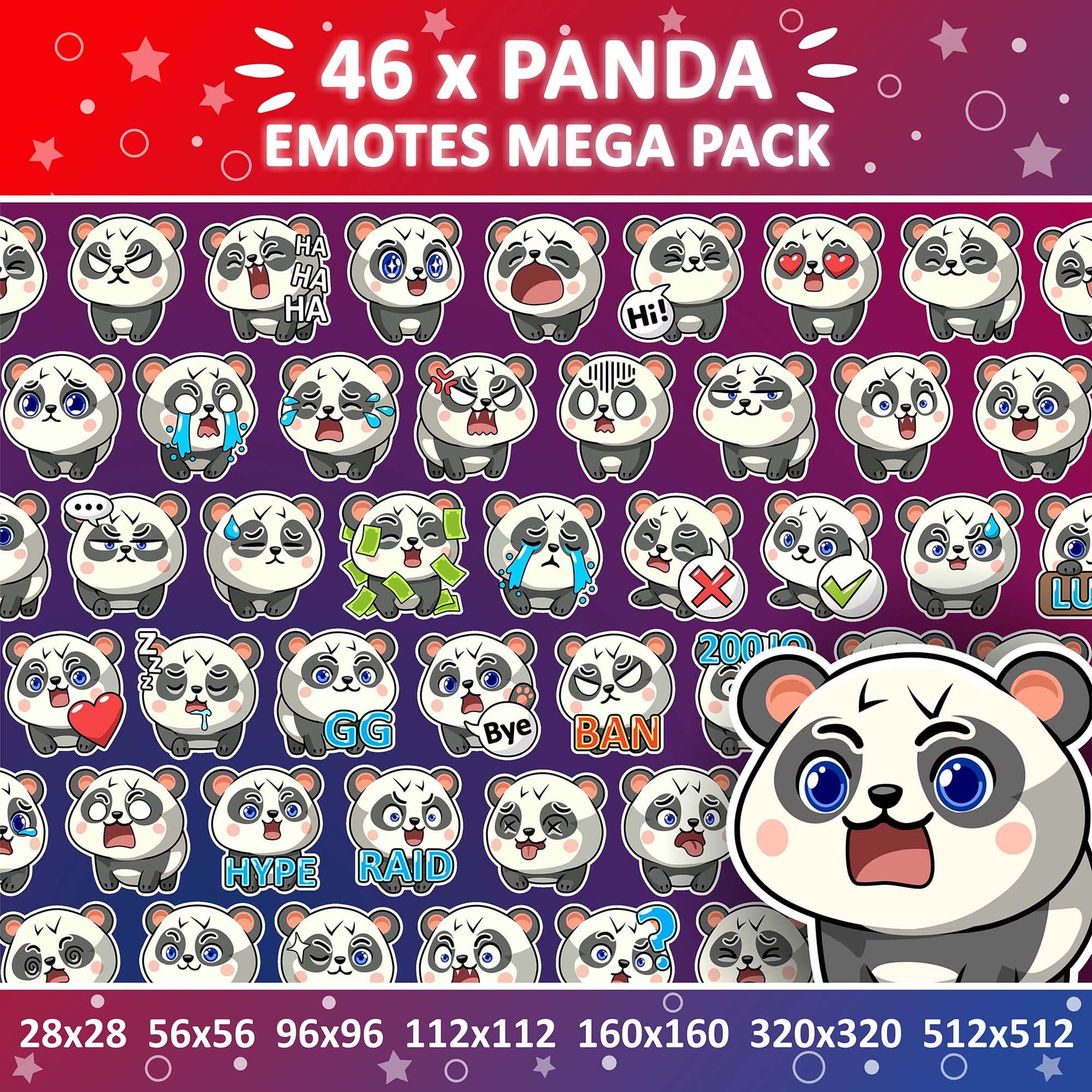 Panda Emotes X 46 for Twitch & Discord Emote and Whatsapp Emote / Cute ...