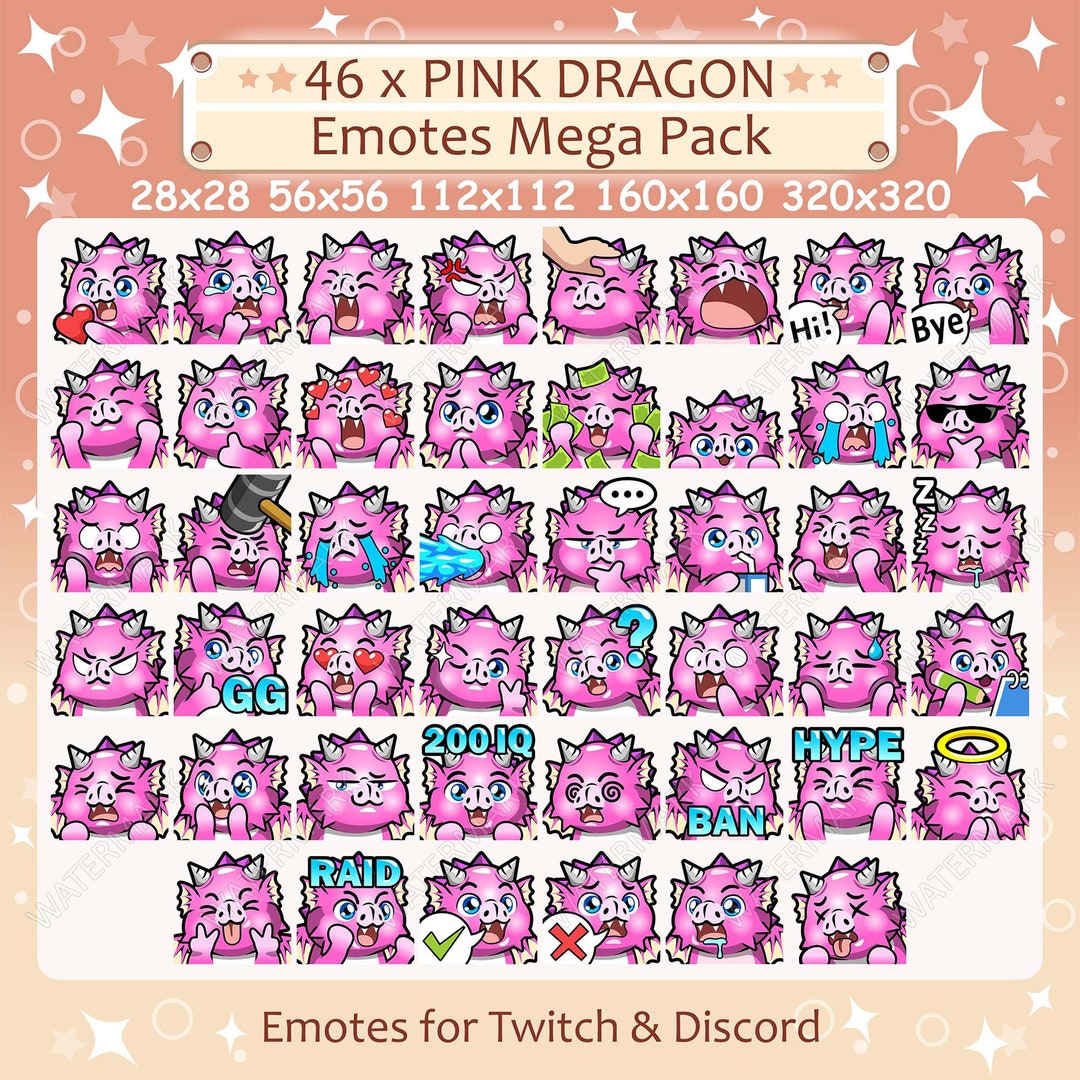 Pink Dragon Emotes X 46 for Twitch & Discord Emote | Pink Dragon Twitch ...
