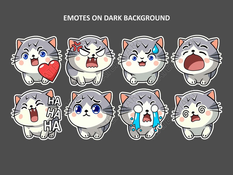 Gray Cat Emotes Pack #1 / for Twitch Emote, Discord Emote, and Whatsapp ...
