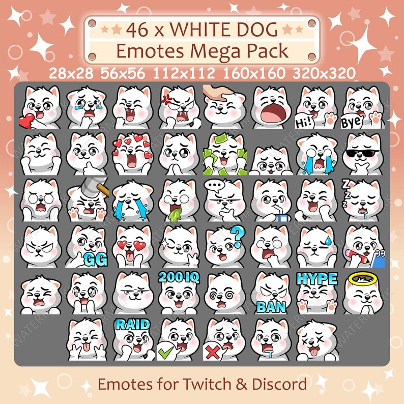 White Dog Emotes X 46 for Twitch & Discord Emote | White Dog Twitch ...