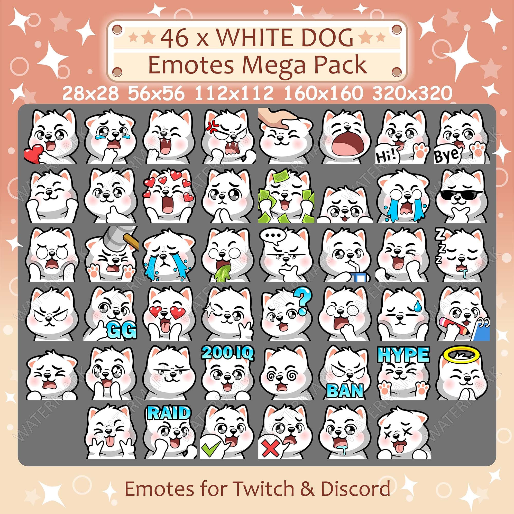 White Dog Emotes X 46 for Twitch & Discord Emote | White Dog Twitch ...