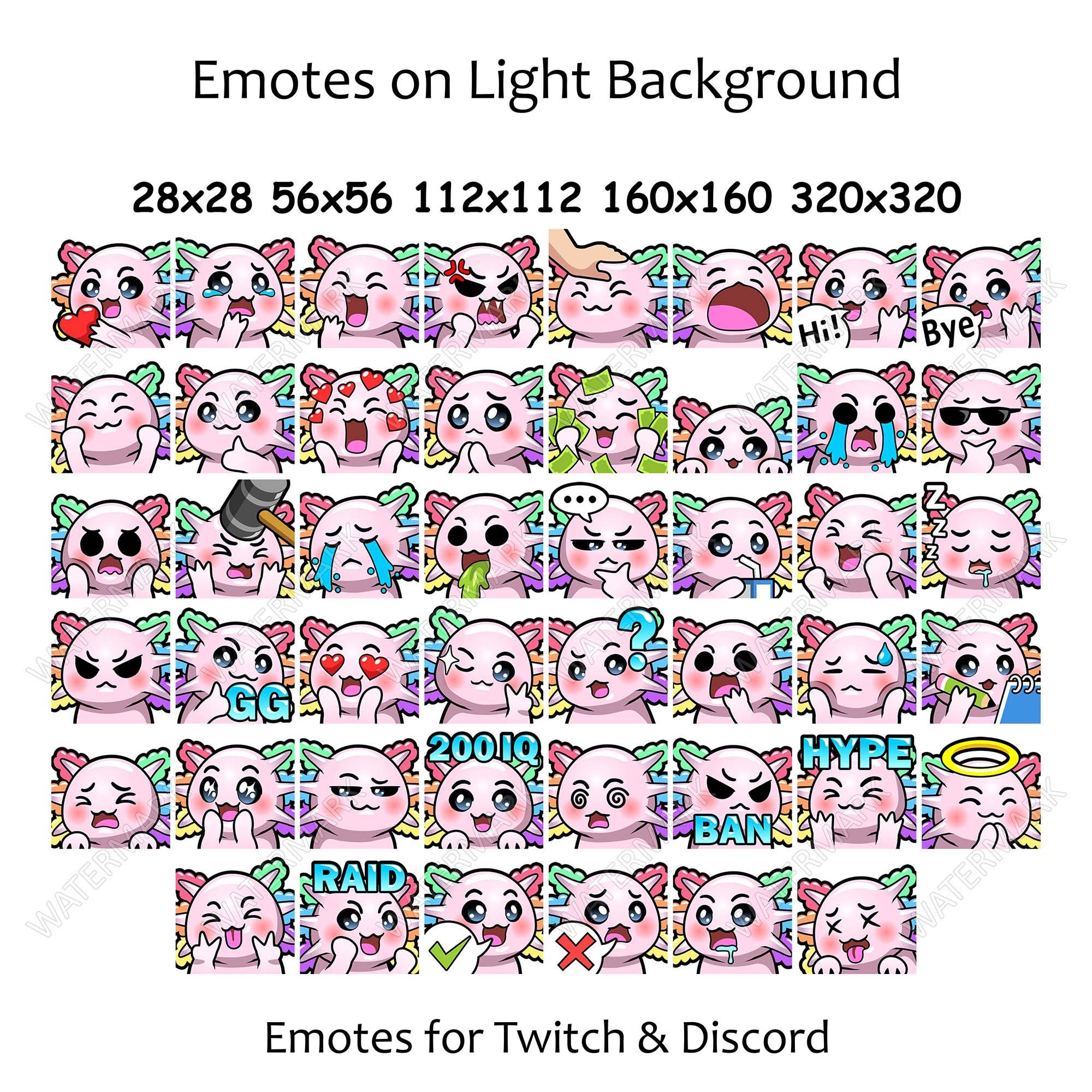 Rainbow Axolotl Emotes X 46 for Twitch & Discord Emote | Axolotl Twitch ...