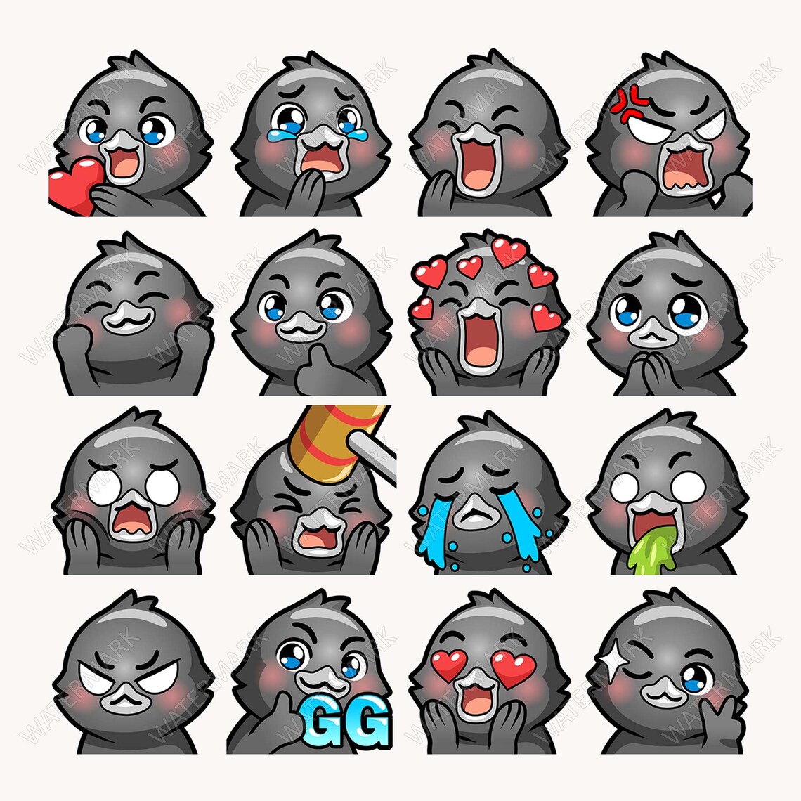 Crow / Raven Emotes X 46 for Twitch and Discord Emote Black Crow Twitch ...