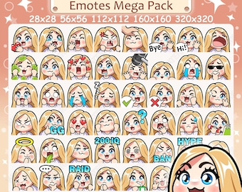 Cute Chibi Girl Emote Set for Twitch / Discord Blonde Hair With Bangs ...