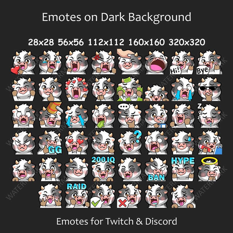 Cow Emotes: Twitch & Discord Emote Bundle (46 Emotes) (digital Download ...