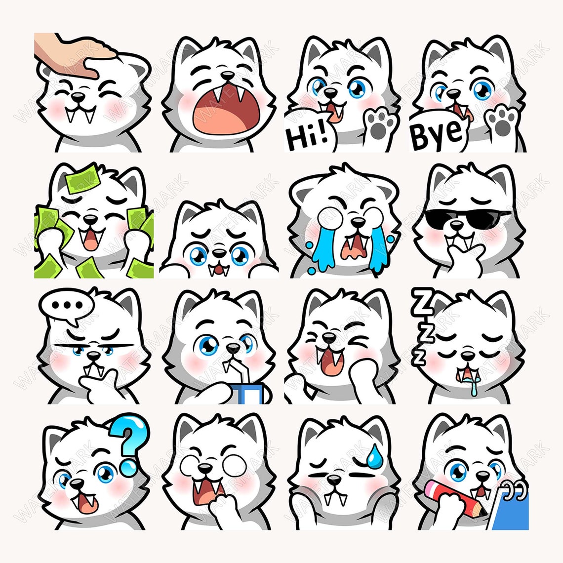 White Wolf Emotes X 46 for Twitch & Discord Emote White Wolf Twitch ...