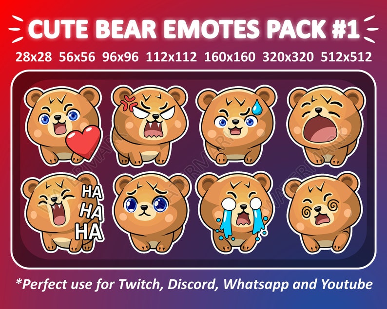 Cute Bear Emotes Pack #1 / Emotes for Twitch Emote, Discord Emote, and ...
