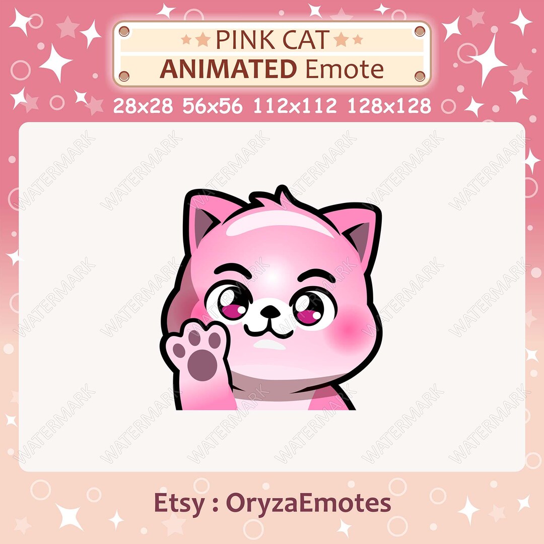 Animated Emote Pink Cat Waving Hello Emote / Twitch & Discord Pink Cat ...