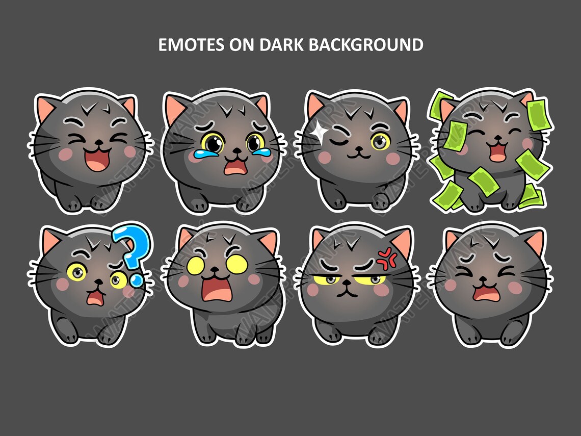Black Cat Emotes Pack 4 / for Twitch Emote, Discord Emote, and Whatsapp ...
