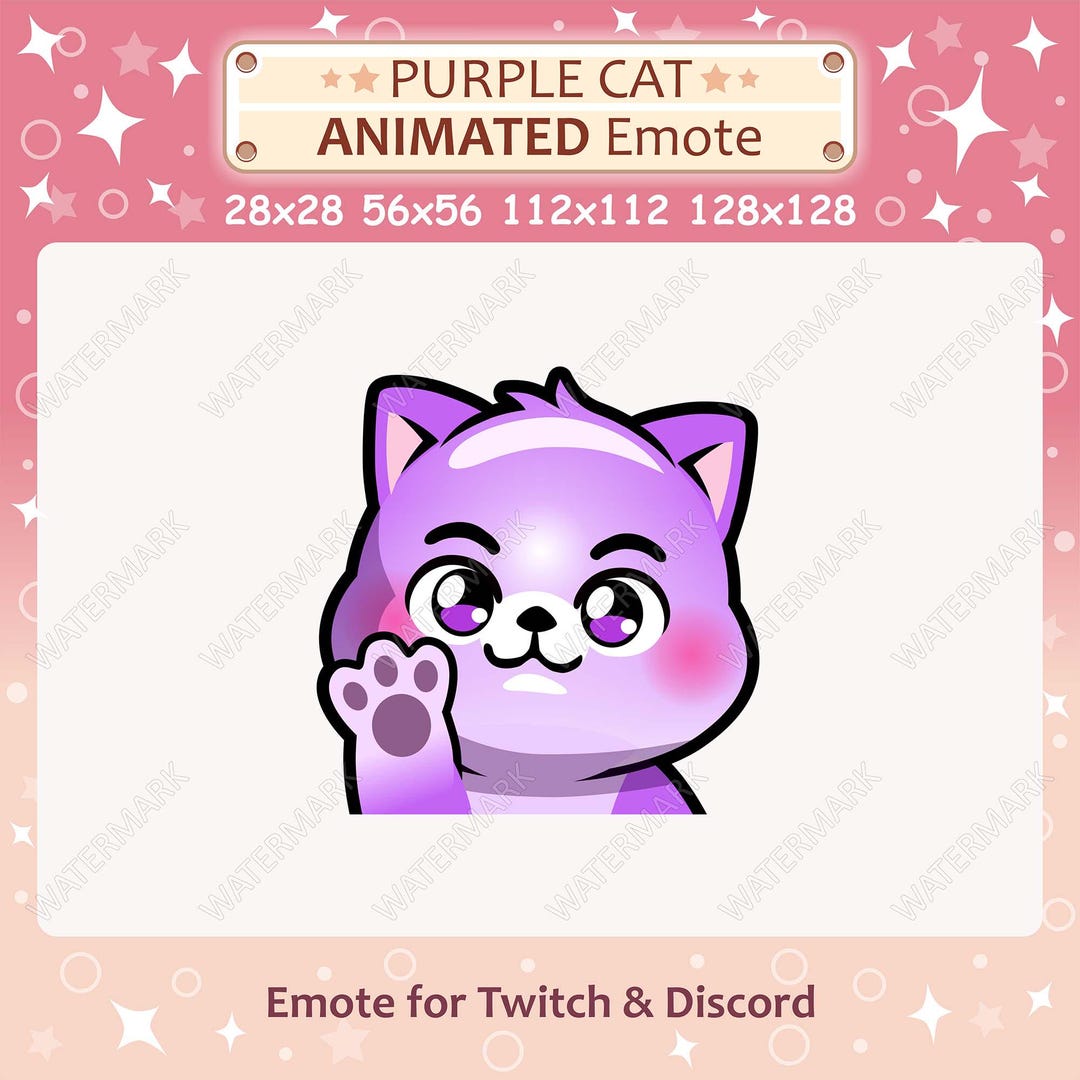 Animated Emote Purple Cat Waving Hello Emote / Twitch & Discord Purple ...