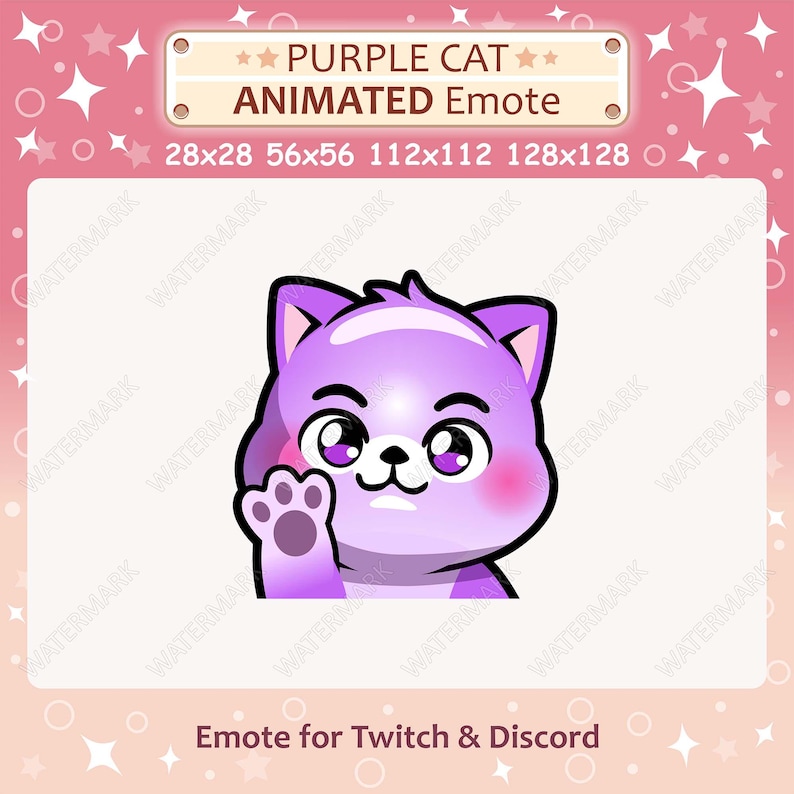 Animated Emote Purple Cat Waving Hello Emote / Twitch & Discord Purple ...