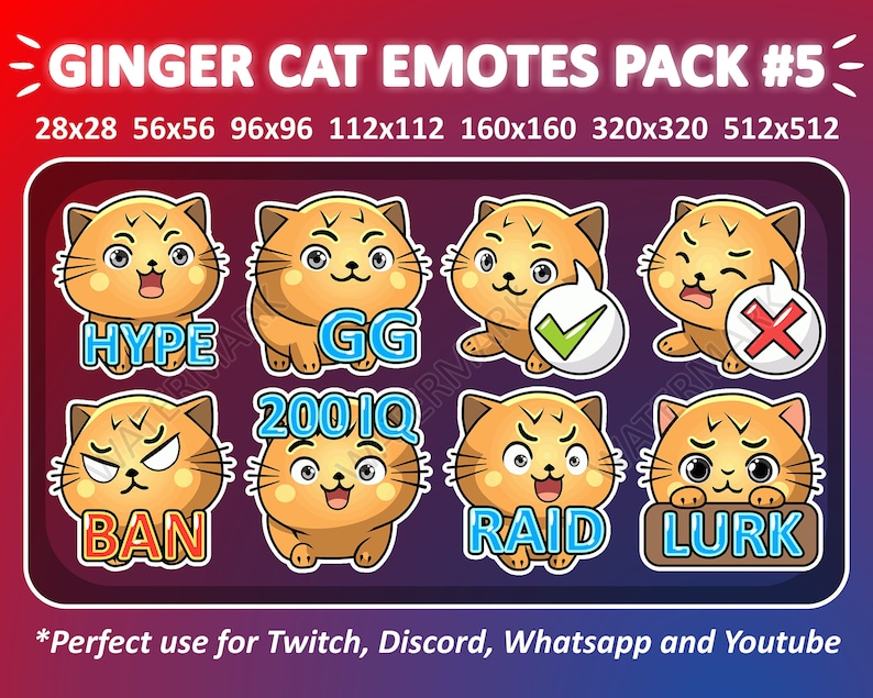 Ginger Cat Emotes Pack #5 / for Twitch Emote, Discord Emote, and ...