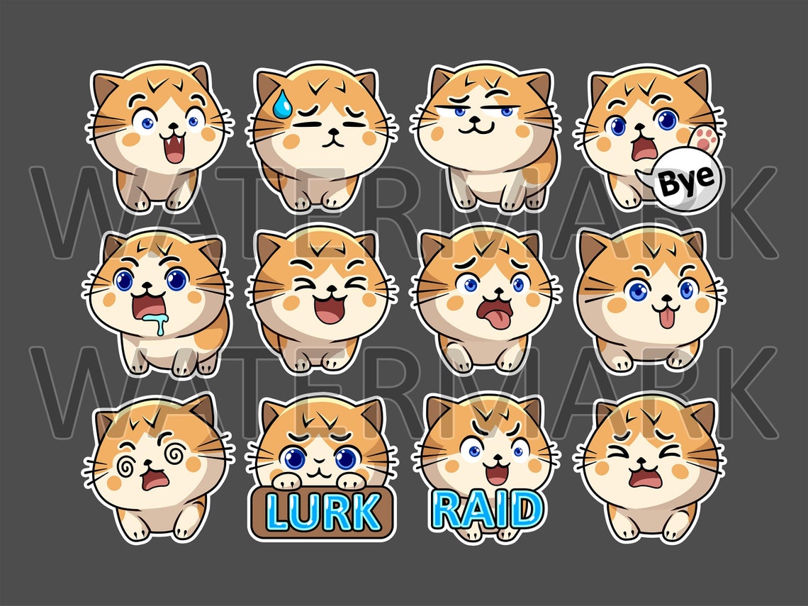 Cat Emotes X 46 for Twitch & Discord Emote / Cute Kawaii Chibi Cat ...