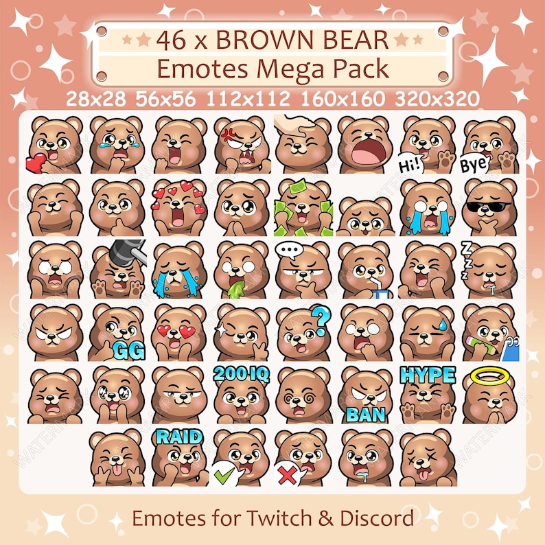Brown Bear Emotes X 46 for Twitch & Discord Emote Teddy Bear Twitch ...