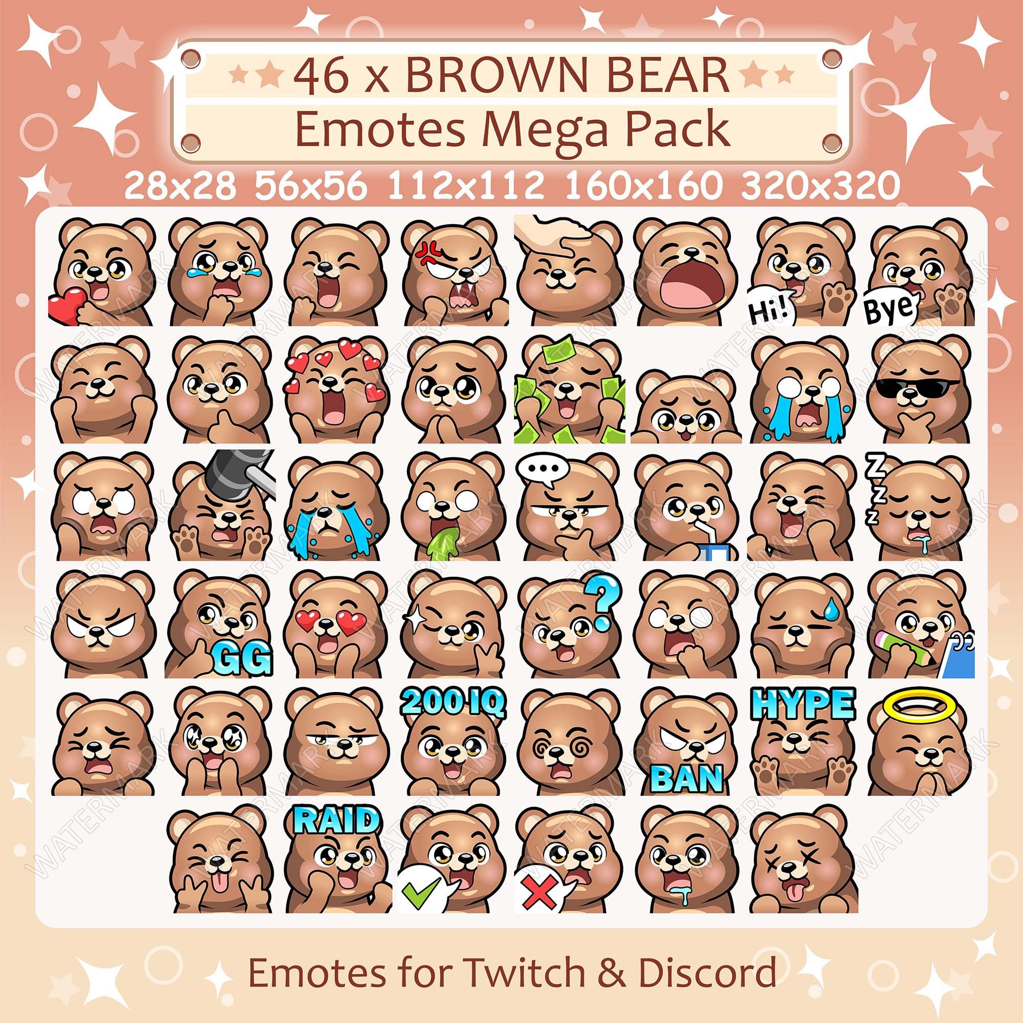 Brown Bear Emotes X 46 for Twitch & Discord Emote Teddy Bear Twitch ...