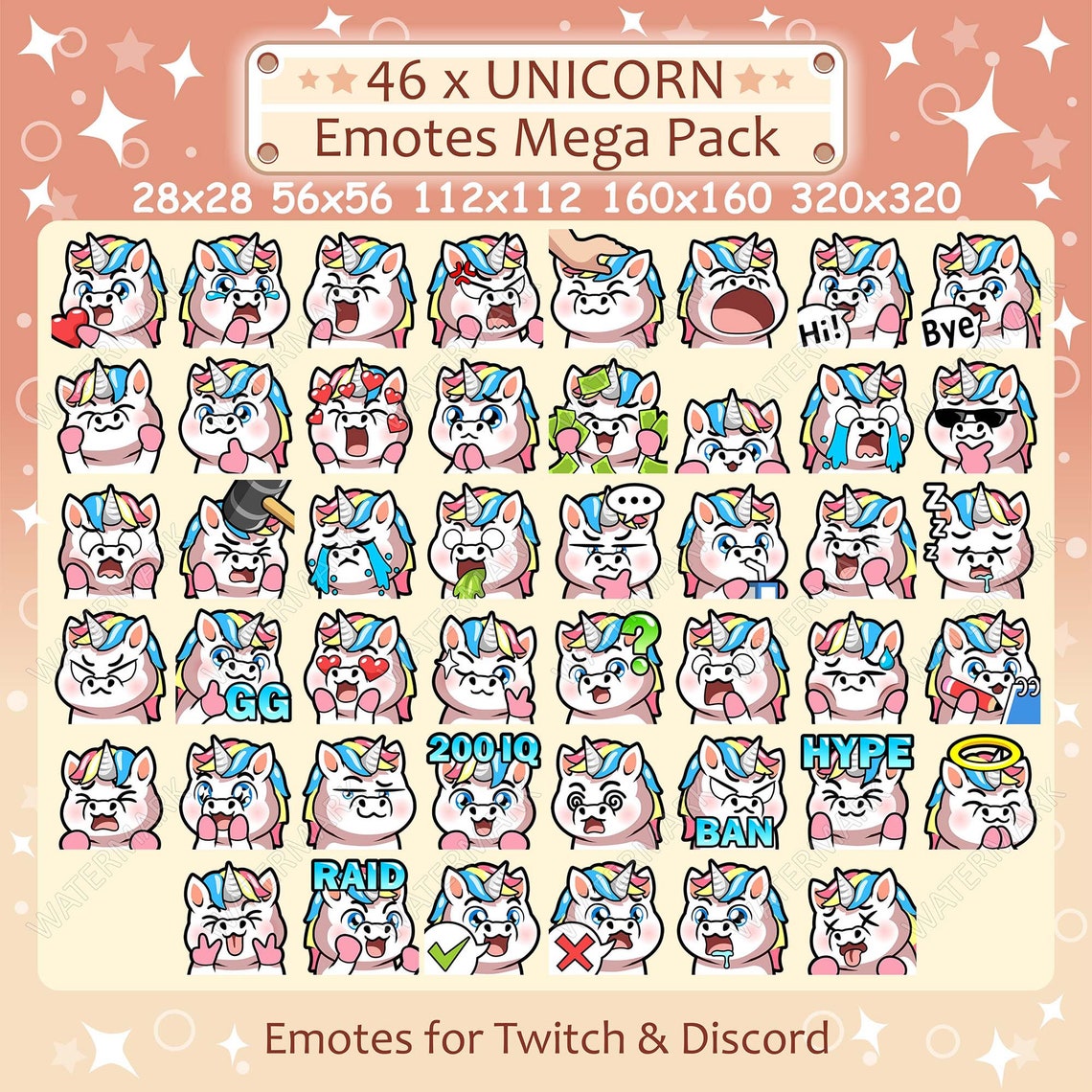 Unicorn Emotes X 46 for Twitch & Discord Emote | Unicorn Twitch Emote ...