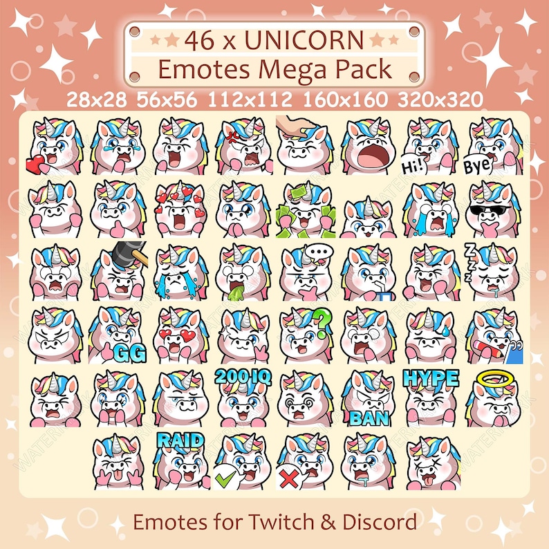 Unicorn Emotes X 46 for Twitch & Discord Emote | Unicorn Twitch Emote ...