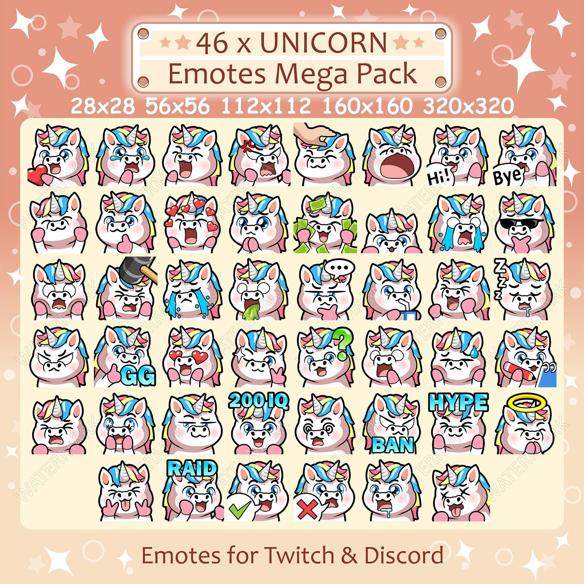 Unicorn Emotes X 46 for Twitch & Discord Emote | Unicorn Twitch Emote ...