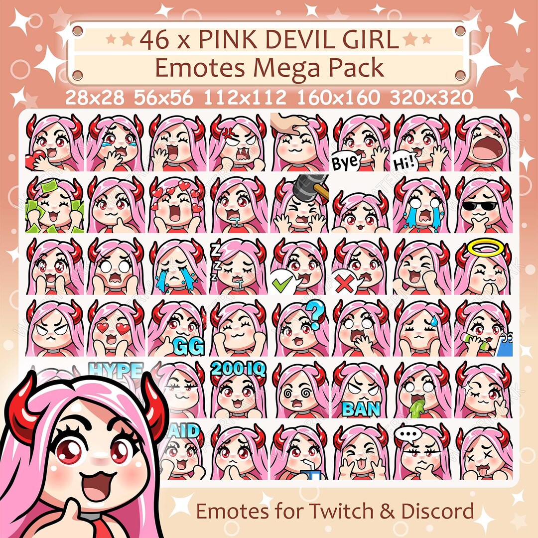 Pink Devil Girl Emotes X 46 | Pink Hair, Red Eyes, Light Skin | Demon ...