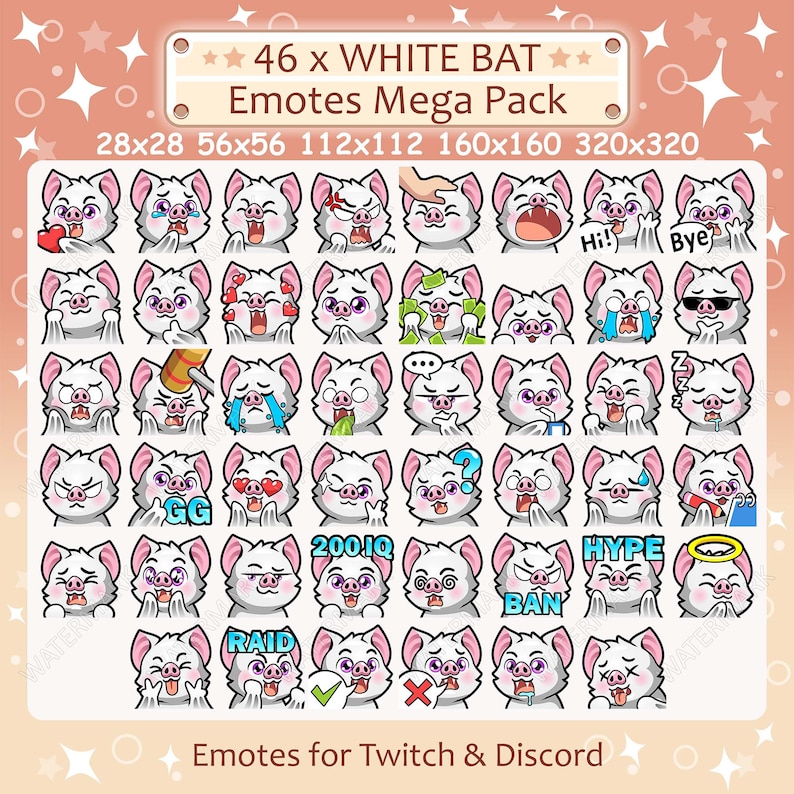 White Bat Emotes X 46 for Twitch & Discord Emote White Bat Twitch Emote ...