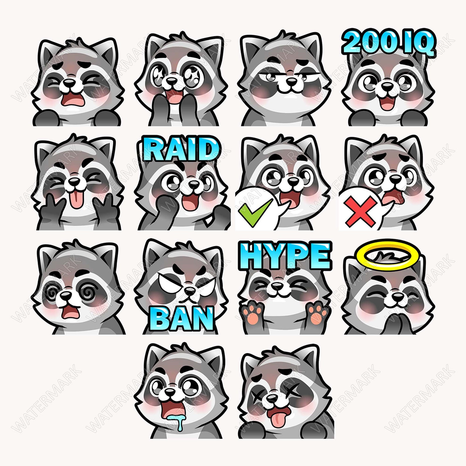 46 emoticones de mapache para Twitch y Discord / Paquete de emoticones ...