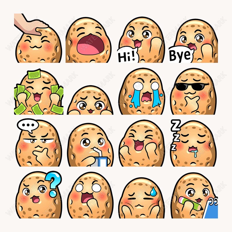 Potato Emotes X 46 for Twitch and Discord Emote | Potato Twitch Emote ...