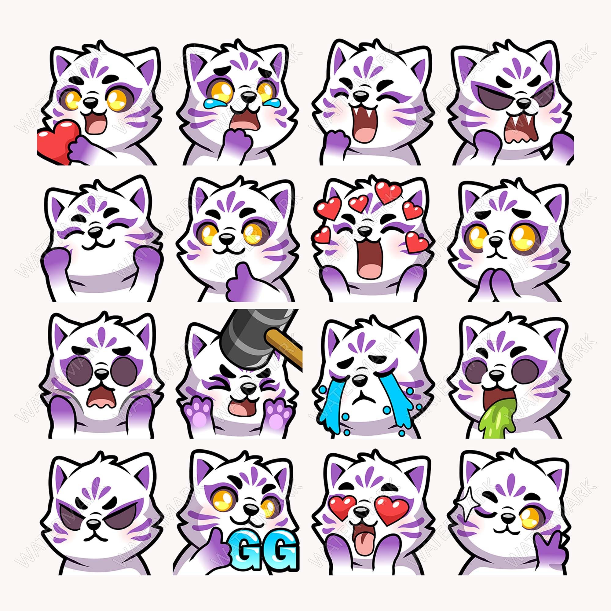 Purple Kitsune Fox Emotes X 46 for Twitch & Discord Emote | Kitsune Fox ...