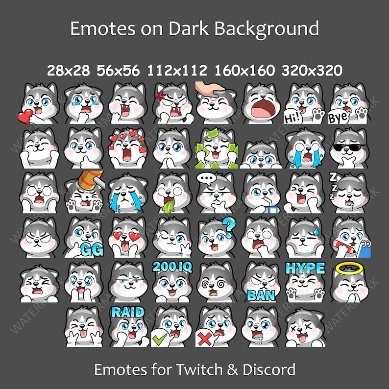 Husky Dog Emotes X 46 for Twitch & Discord Emote | Husky Dog Twitch ...