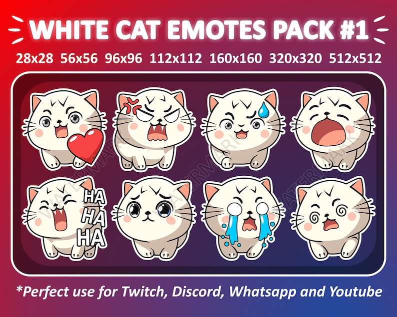 White Cat Emotes Pack #1 / for Twitch Emote, Discord Emote, and ...