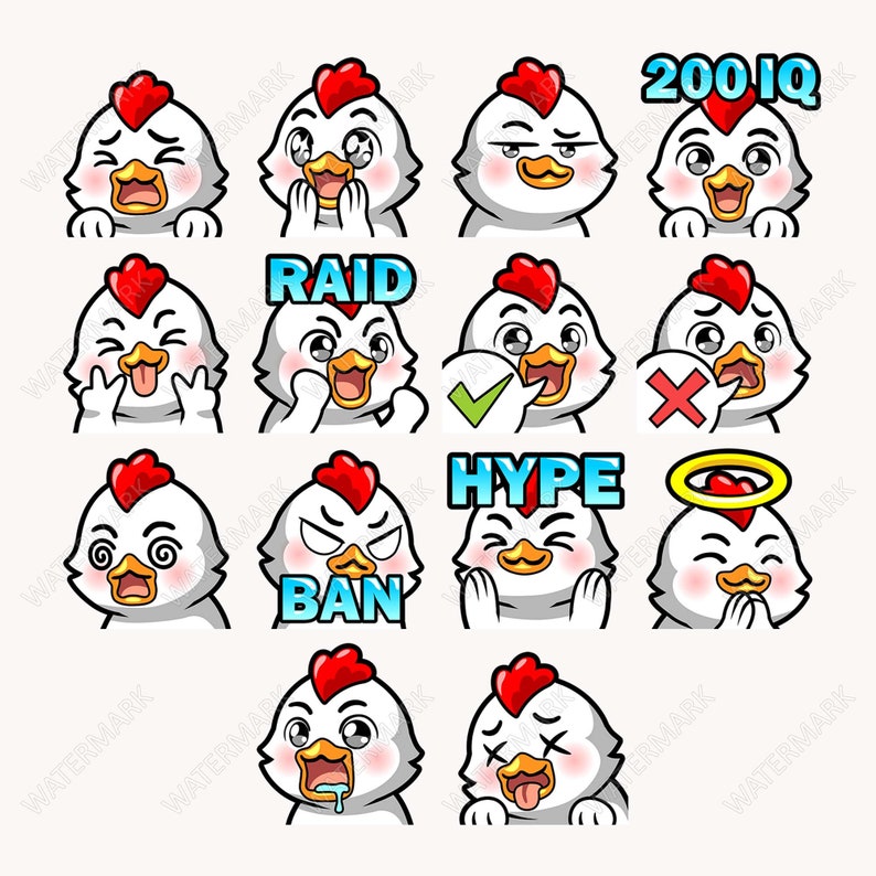 Chicken Emotes X 46 for Twitch & Discord Emote | Chicken Twitch Emote ...