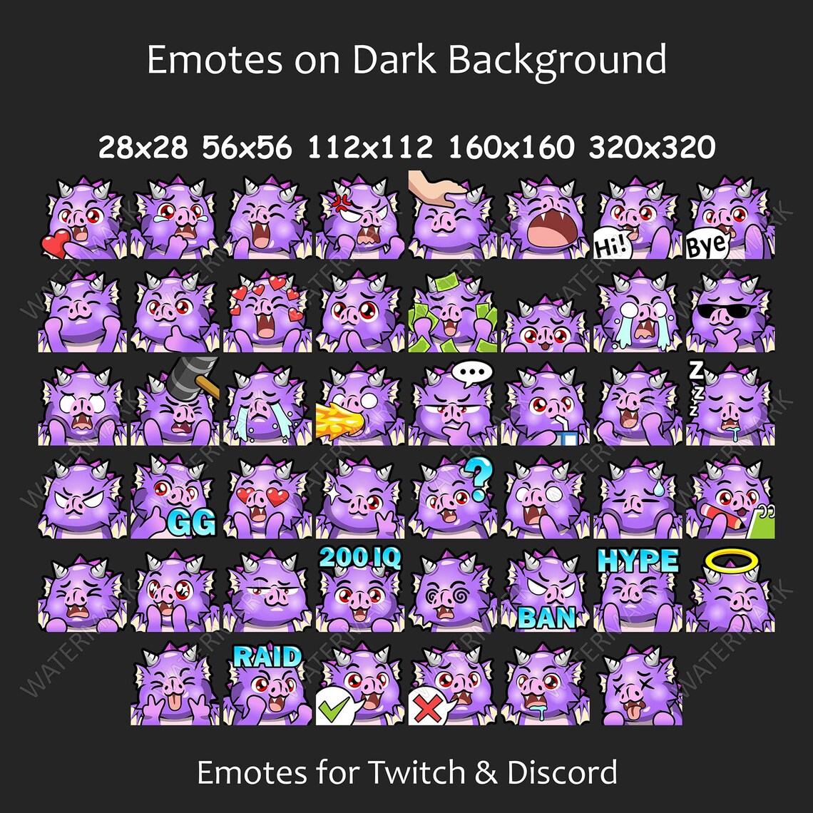Purple Dragon Emotes X 46 for Twitch & Discord Emote | Purple Dragon ...