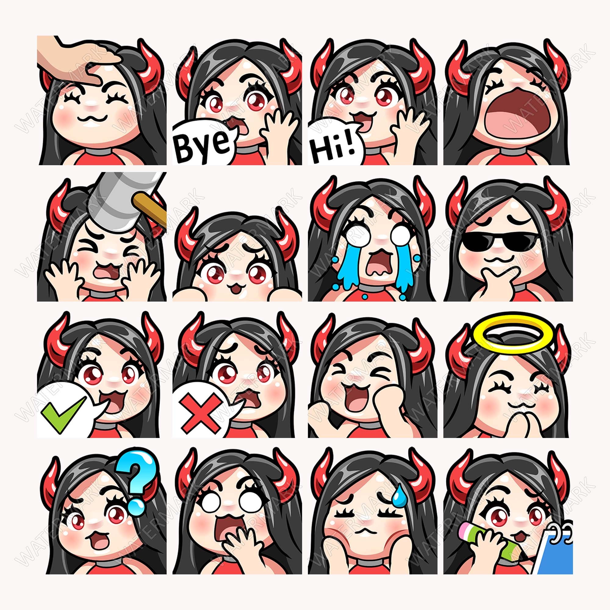 46 Demon Succubus Emotes Pack, Black Hair, Red Eyes, Light Skin, Twitch ...