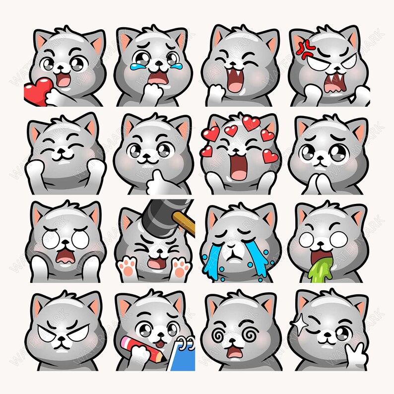 Gray Cat Emotes X 46 for Twitch & Discord Emote / Grey Cat Twitch Emote ...
