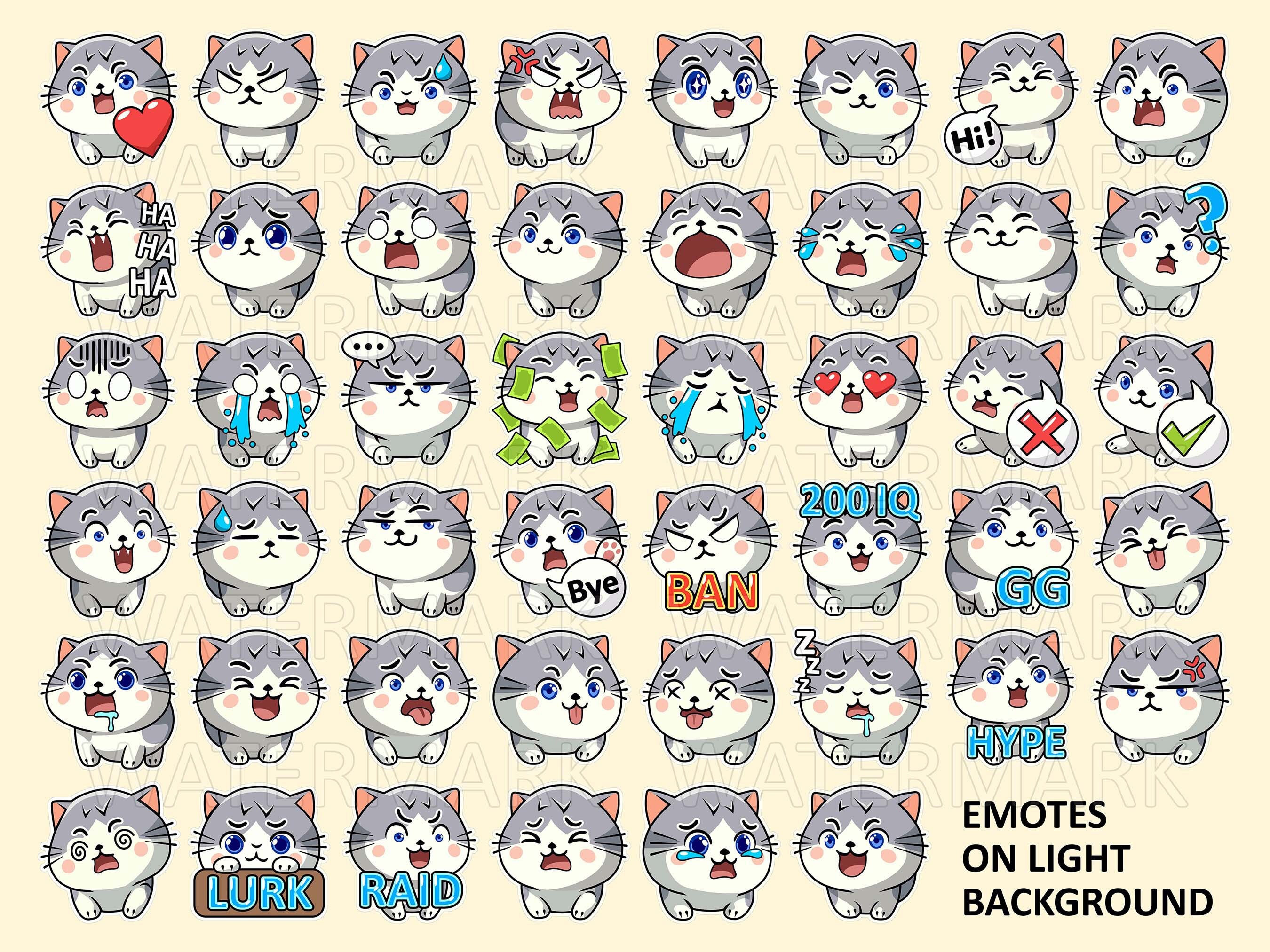 Gray Cat Emotes X 46 for Twitch & Discord Emote and Whatsapp Emote ...