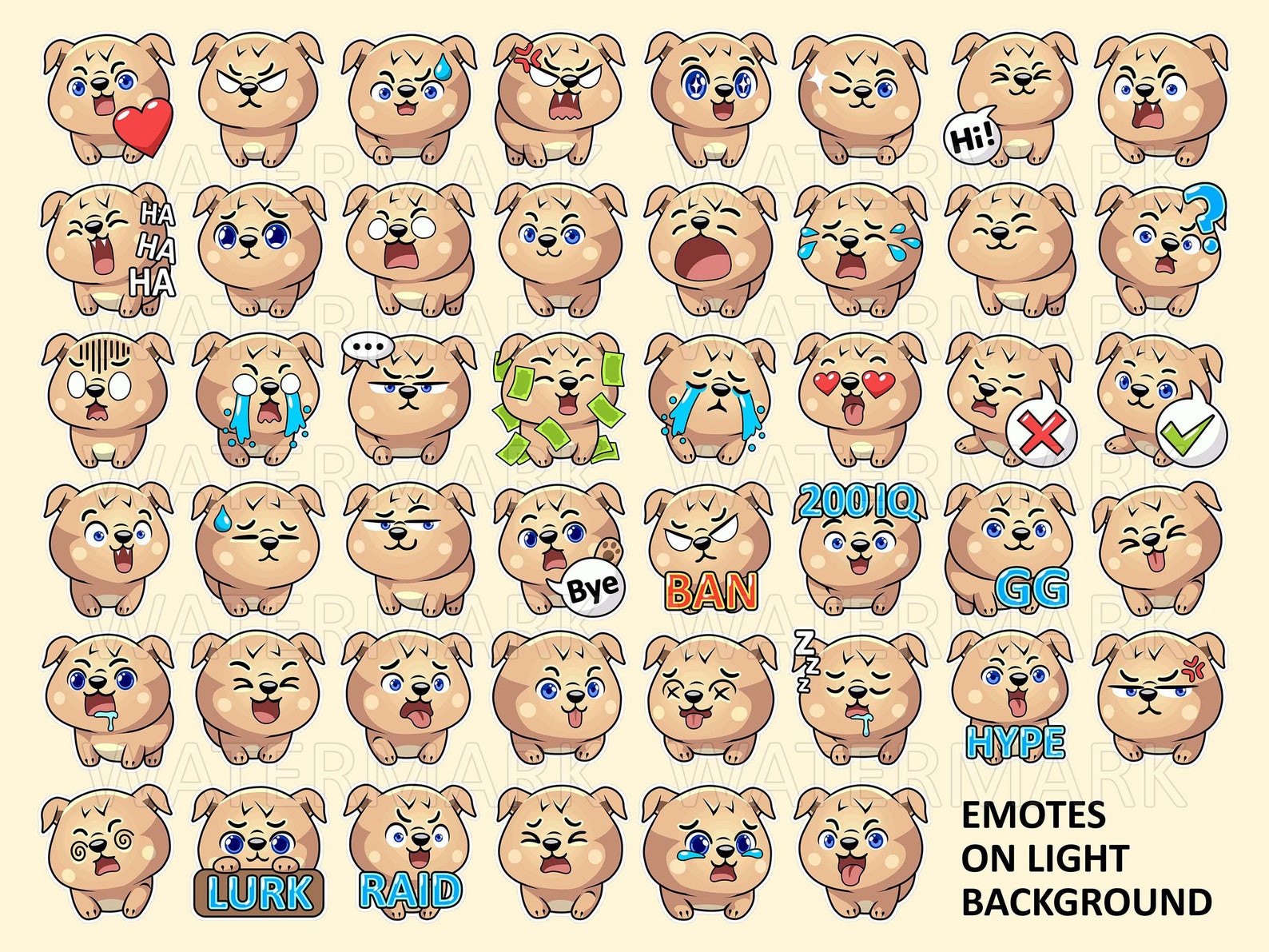 Dog Emotes X 46 for Twitch & Discord Emote and Whatsapp Emote Cute ...