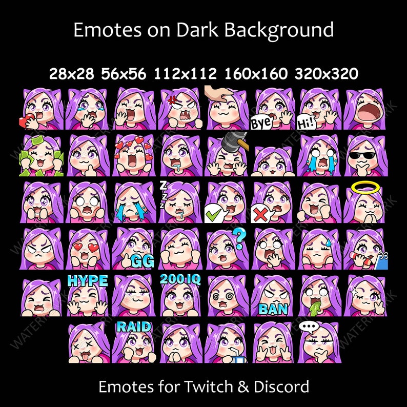 Cat Girl Emotes X 46 | Purple Hair, Purple Eyes, Light Skin | for ...