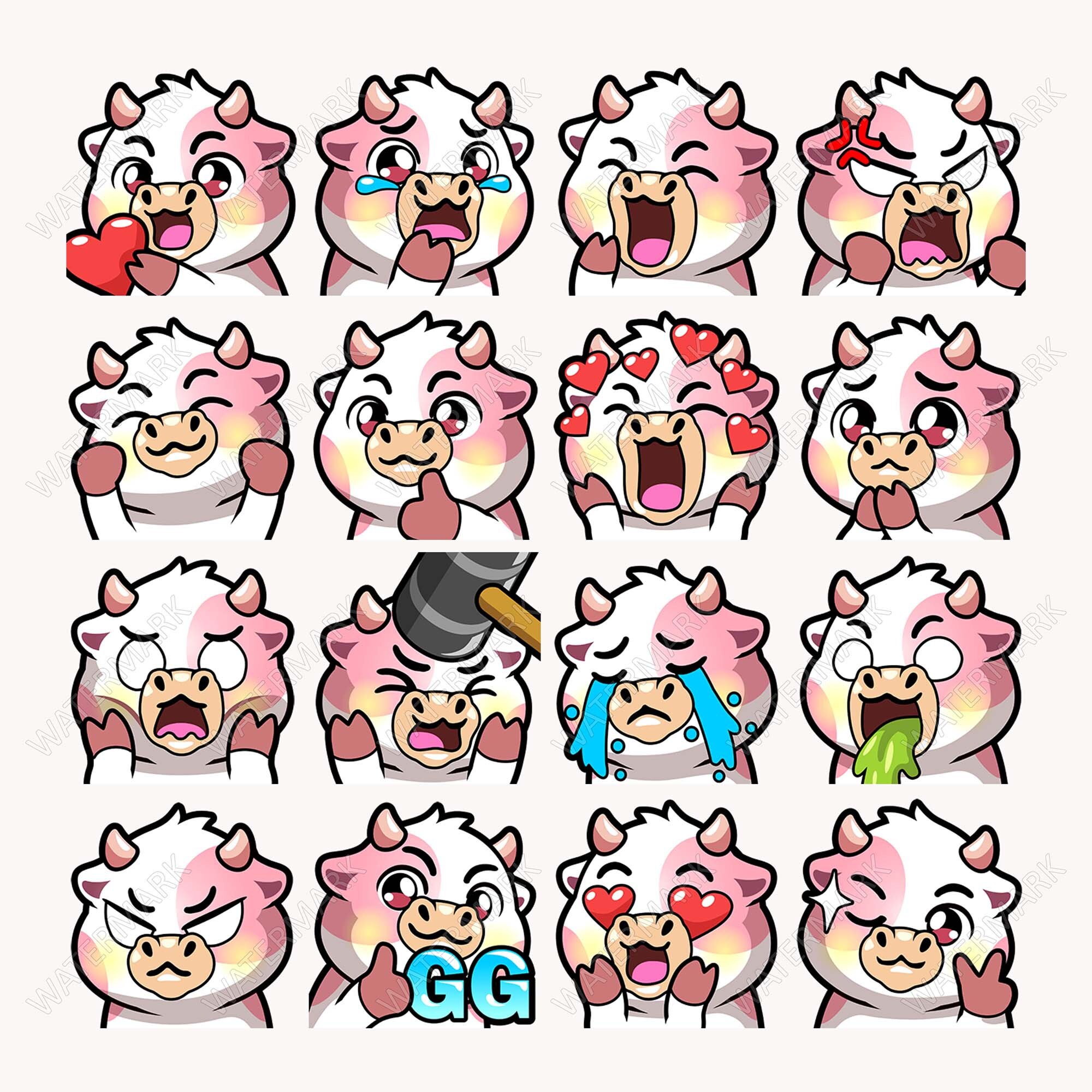 Pink Cow Emotes X 46 for Twitch & Discord Emote | Pink Cow Twitch Emote ...