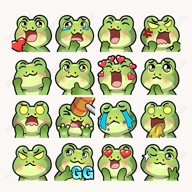 Cute Frog Emotes X 46 for Twitch & Discord Emote | Green Frog Twitch ...