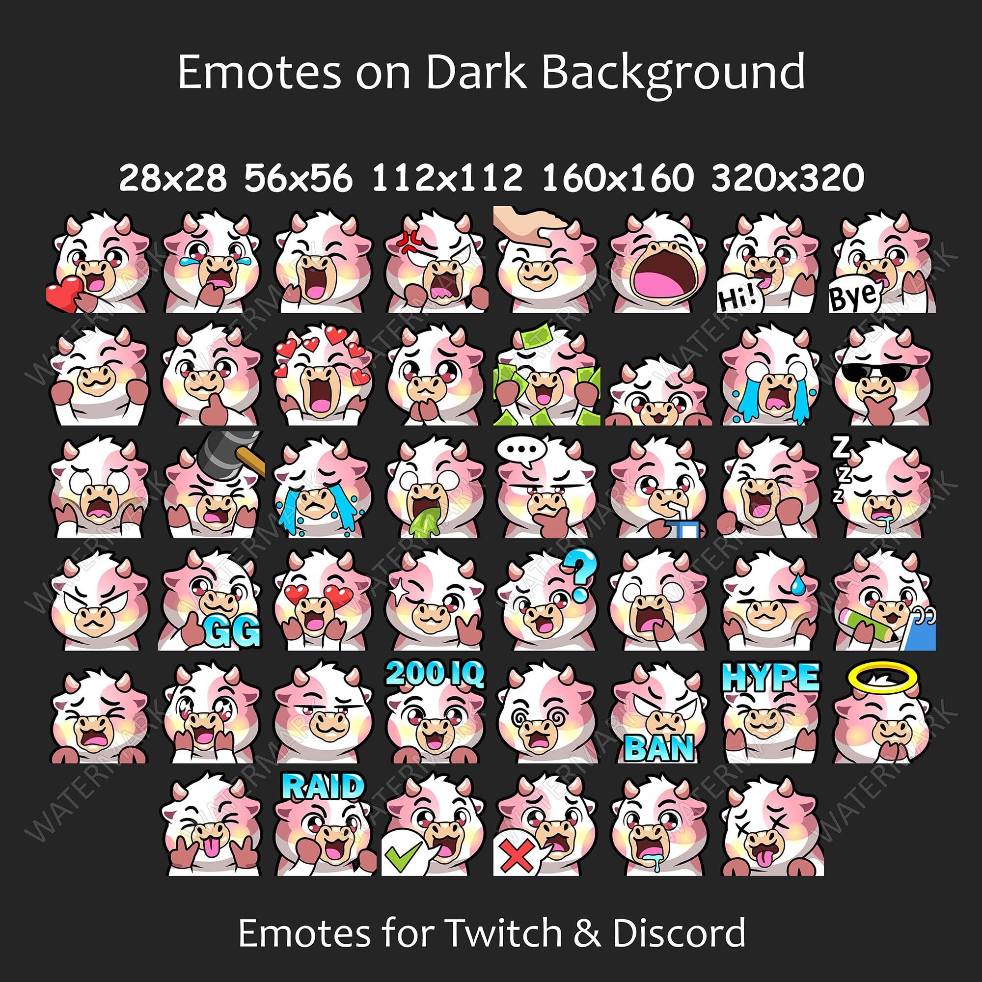 Pink Cow Emotes X 46 for Twitch & Discord Emote | Pink Cow Twitch Emote ...