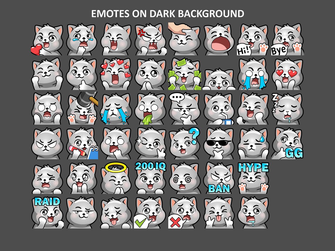 Gray Cat Emotes X 46 For Twitch And Discord Emote Grey Cat Etsy