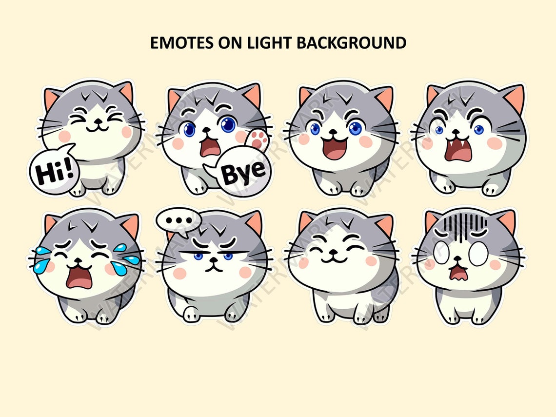 Gray Cat Emotes Pack #3 / for Twitch Emote, Discord Emote, and Whatsapp ...