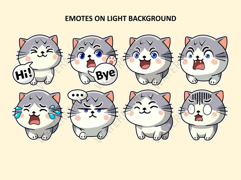 Gray Cat Emotes Pack 3 / for Twitch Emote, Discord Emote, and Whatsapp ...