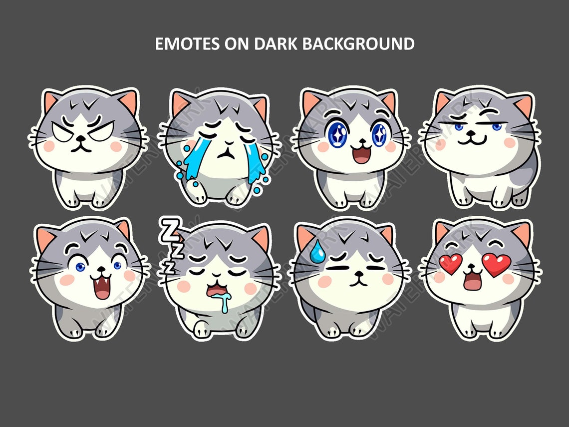 Gray Cat Emotes Pack 2 / for Twitch Emote, Discord Emote, and Whatsapp ...