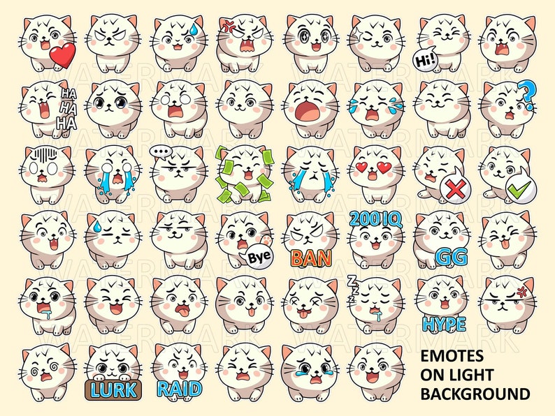 White Cat Emotes X 46 for Twitch & Discord Emote and Whatsapp Emote ...
