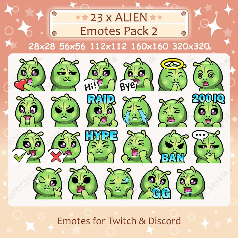 Alien Emotes X 23 Pack 2 for Twitch & Discord Emote Alien Twitch Emote ...