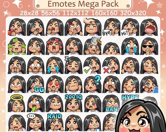 14 Short Black Hair Girl Emotes | Female Chibi Emote Set for Twitch ...