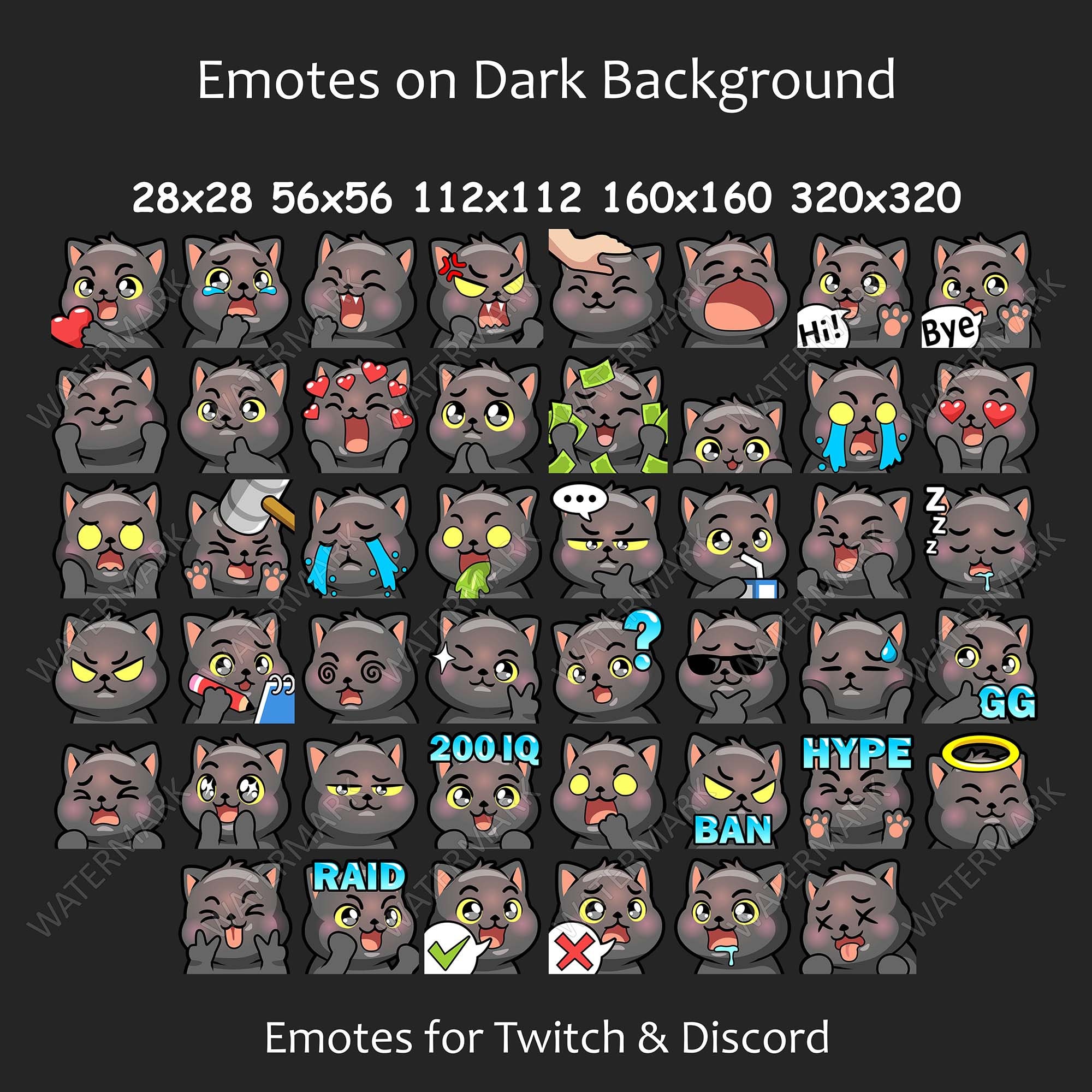 Black Cat Emotes X 46 for Twitch & Discord Emote / Black Cat Twitch ...