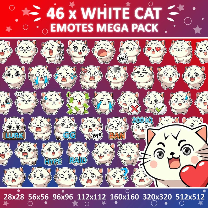White Cat Emotes X 46 for Twitch & Discord Emote and Whatsapp Emote ...